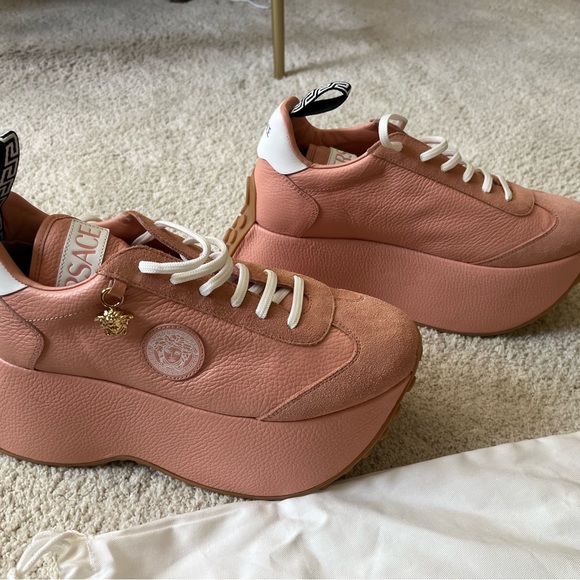 Versace | Shoes | Versace Blush Pink Leather Medusa Logo Platform ...